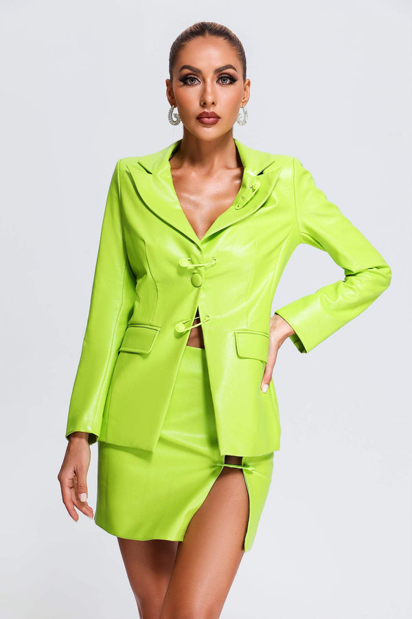 Mini Skirt Leather Blazer Suits Set - Two Piece | ShapeMiNow