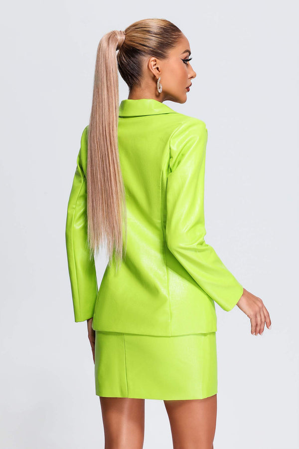 Mini Skirt Leather Blazer Suits Set - Two Piece | ShapeMiNow