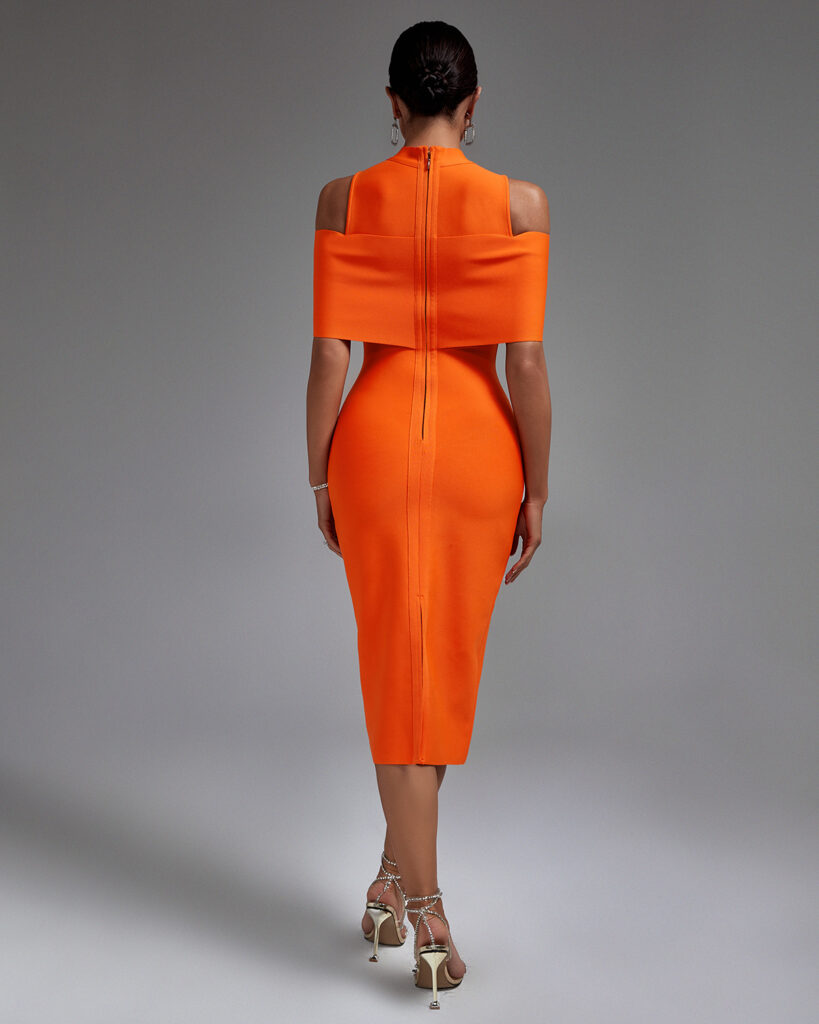 Gorgeous Orange Midi Bandage Dress Shapeminow