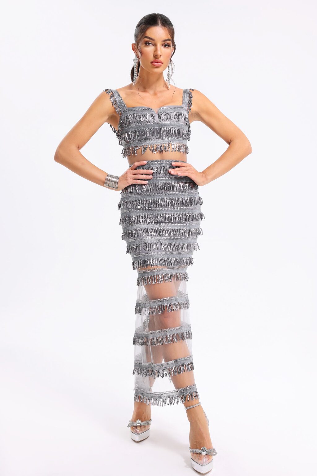 Chic gal Sequins Tassel Dress Set | ShapeMiNow