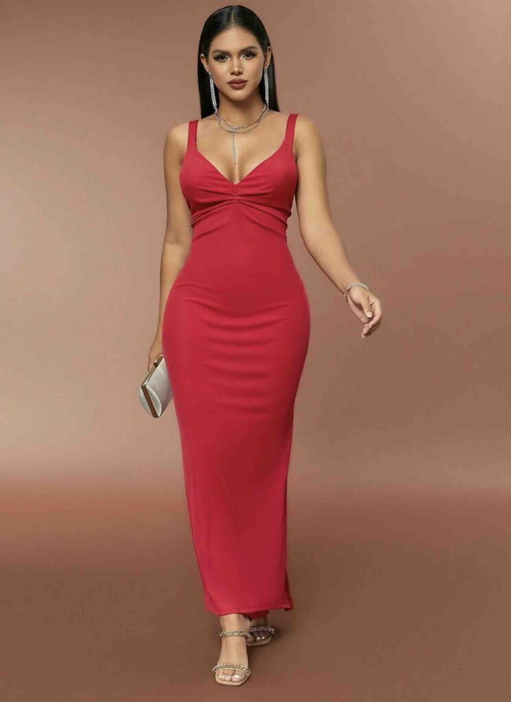 Sweetheart Ruched Drop Back Chain Dress | ShapeMiNow