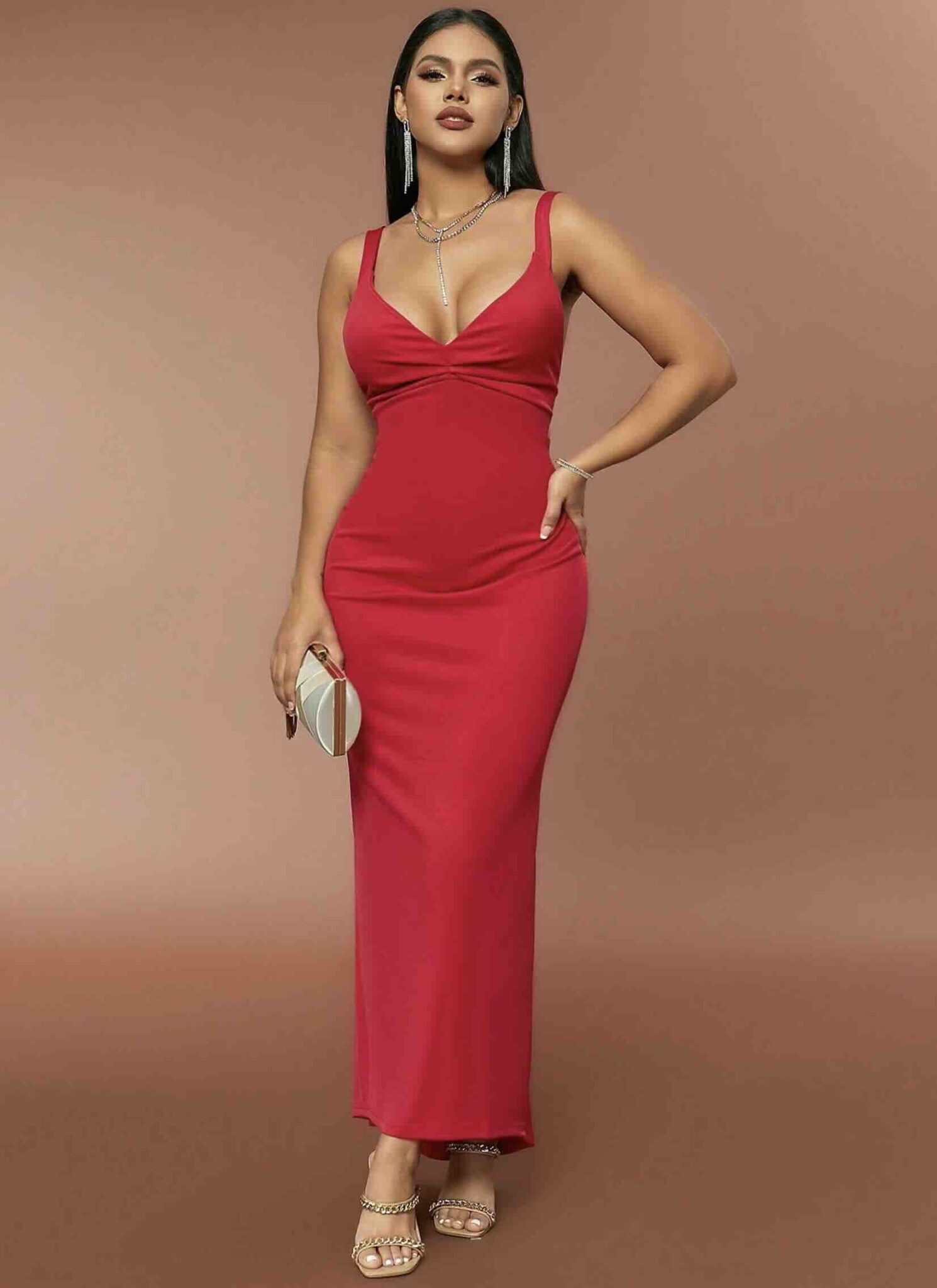 Sweetheart Ruched Drop Back Chain Dress | ShapeMiNow